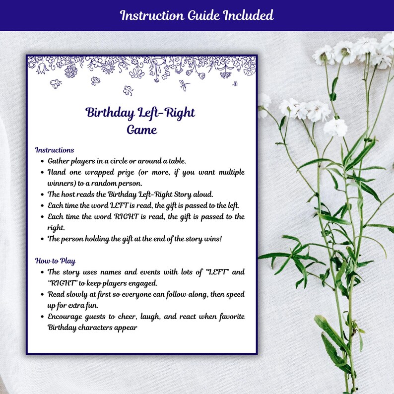 Birthday Left Right Game | Printable Gift Passing Story Party Game ...