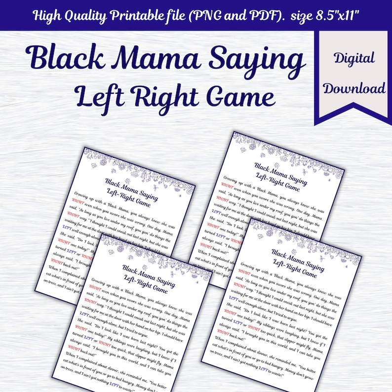 Black Mama Saying Left Right Game | Funny Printable Party Game for ...