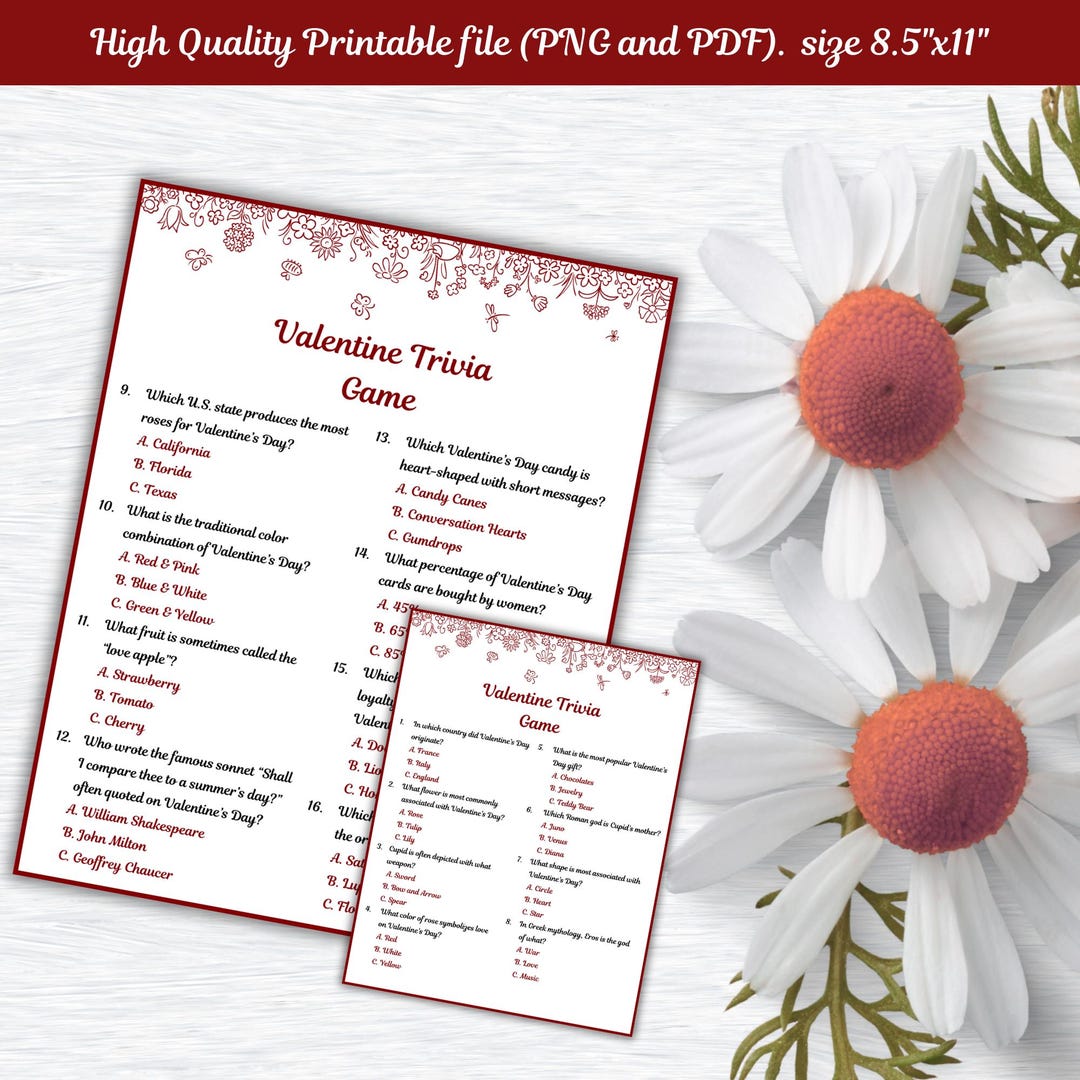 Valentine Trivia Game | Printable Quiz Game | Valentine’s Day Party ...