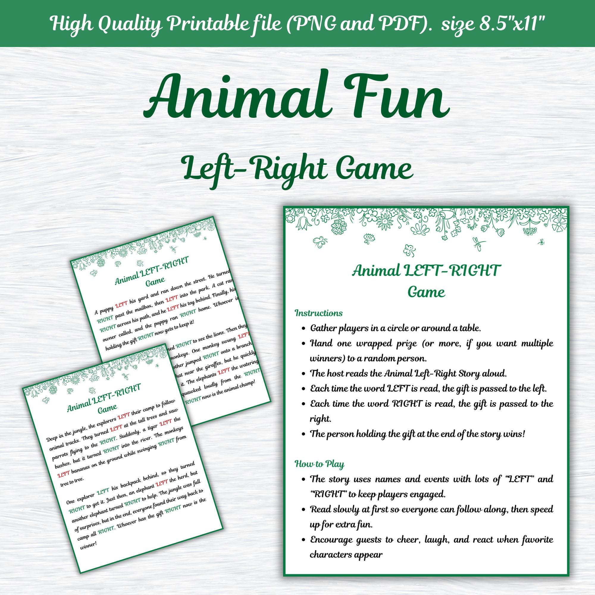 Animal Left Right Game | Animal Left Right | Fun Printable Party Game ...