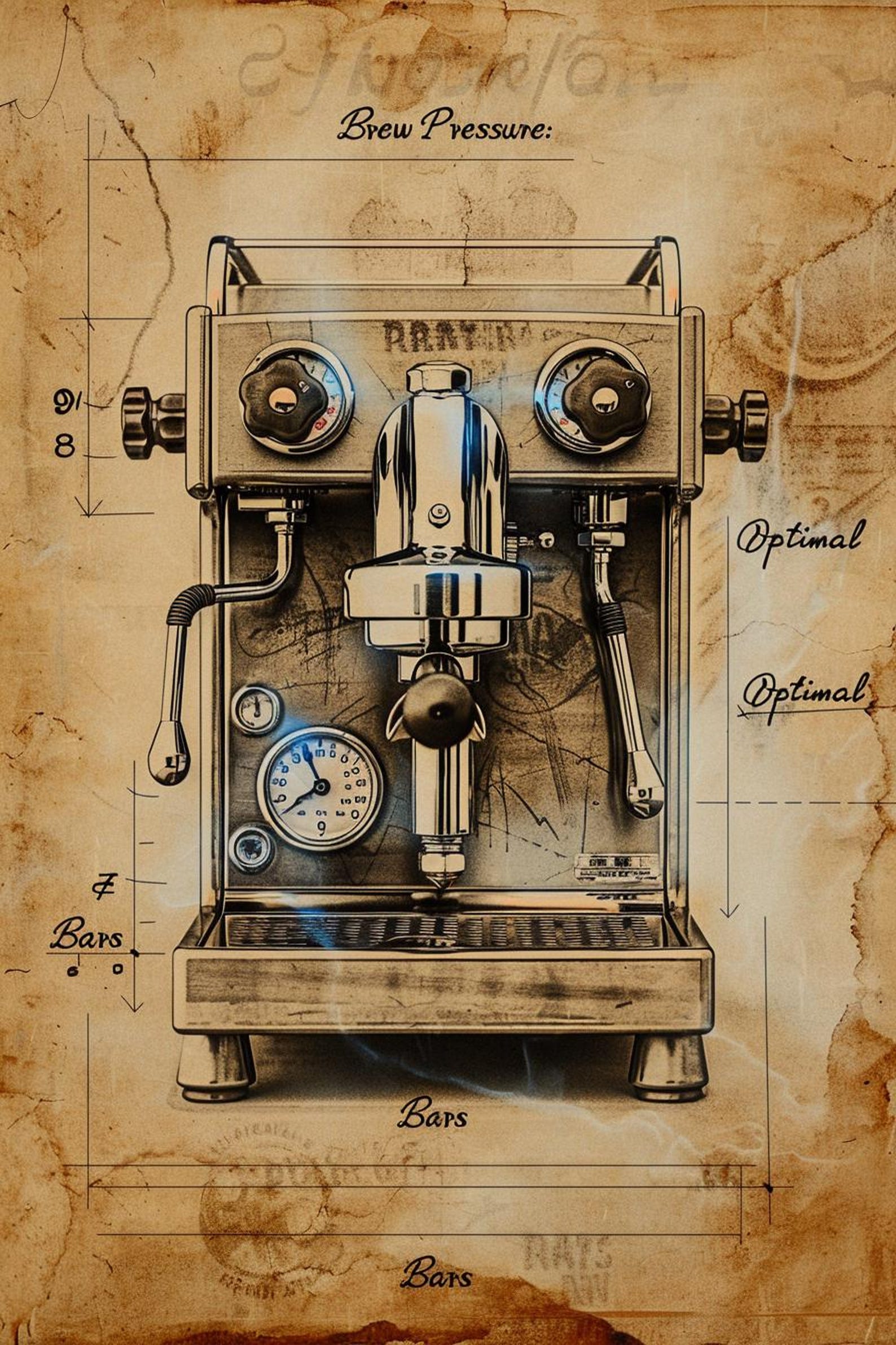 Vintage Blueprint Coffee Grinder & Espresso Machine Series - Industrial ...