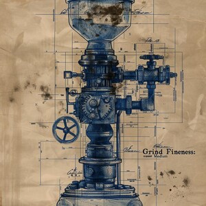 Vintage Blueprint Coffee Grinder & Espresso Machine Series - Industrial ...