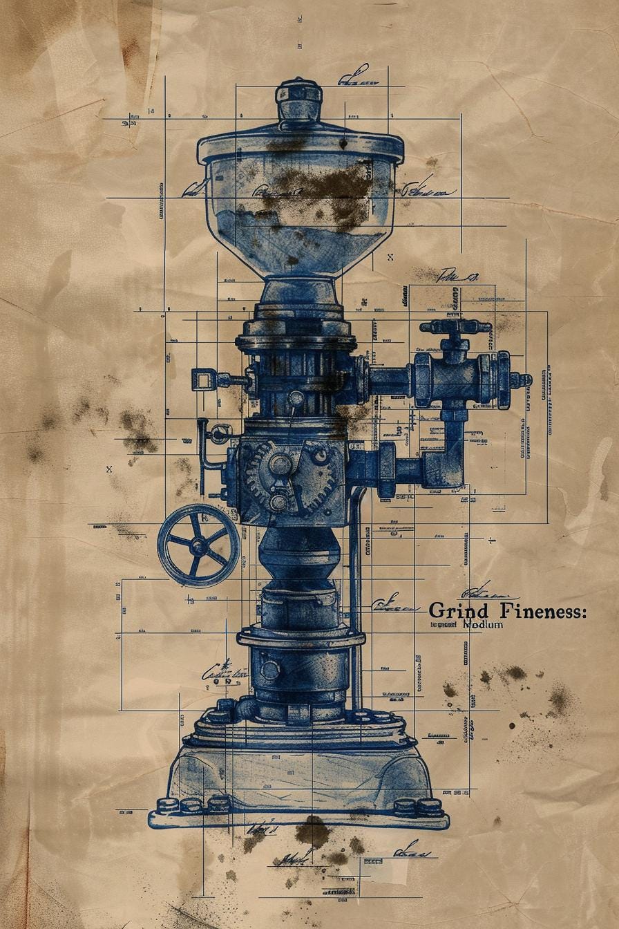 Vintage Blueprint Coffee Grinder & Espresso Machine Series - Industrial ...