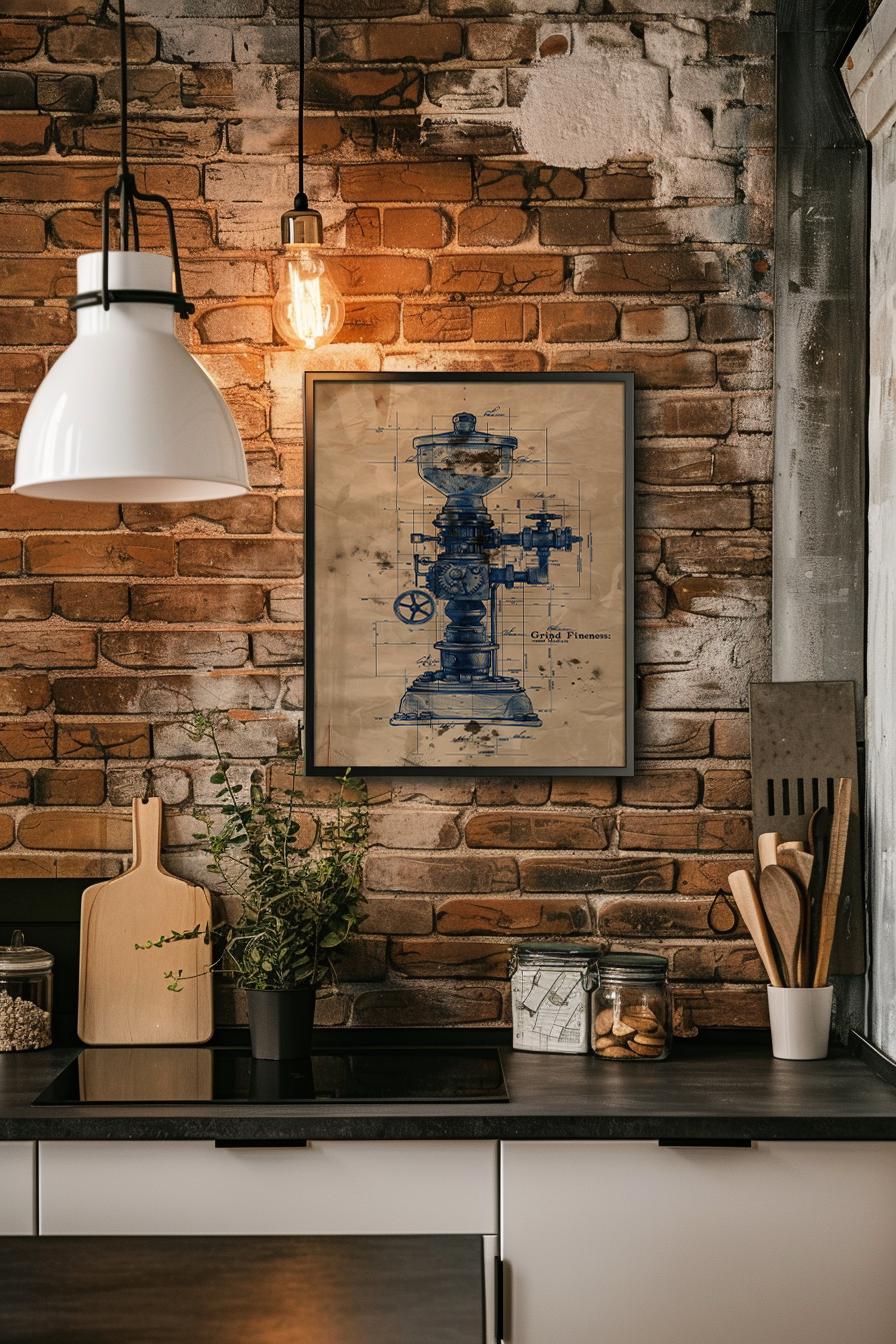 Vintage Blueprint Coffee Grinder & Espresso Machine Series - Industrial ...