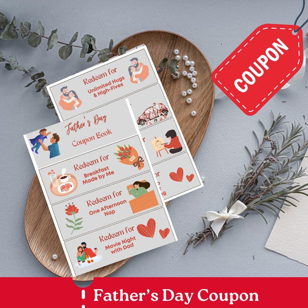 Fathers Day Coupon Book, Printable DIY Gift for Dad, Kids Craft Card ...