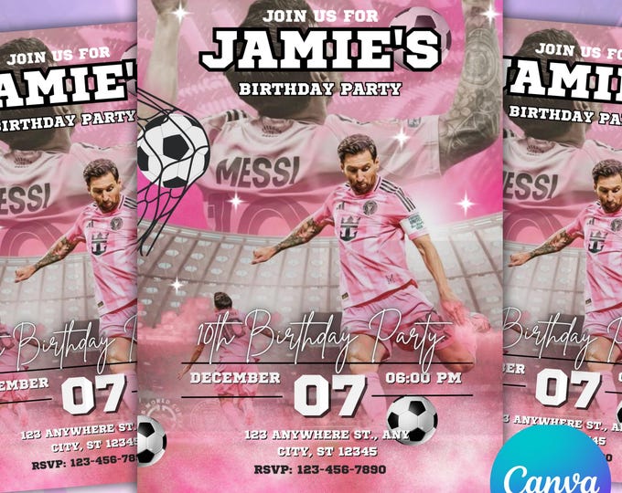 Messi Birthday Invitation, Soccer Editable Template, Fifa Birthday ...