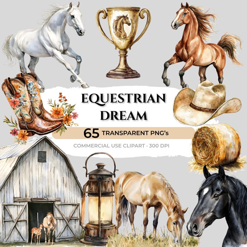 Western Horse Clipart Bundle | Floral Cowboy and Rodeo PNG Set ...