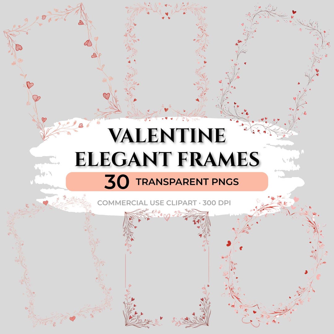 Valentine Heart Frames Clipart Set | Coquette Watercolor Hearts Frame ...