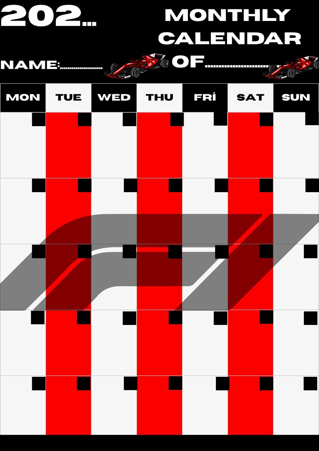 Racing Car Monthly Planner | Printable Calendar Template | Digital ...