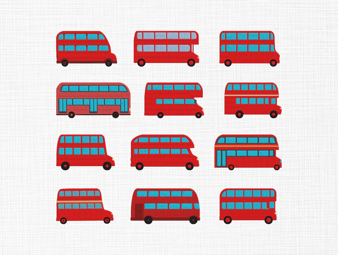 London Bus Bundle Embroidery Design, UK Double Decker Bus Embroidery ...