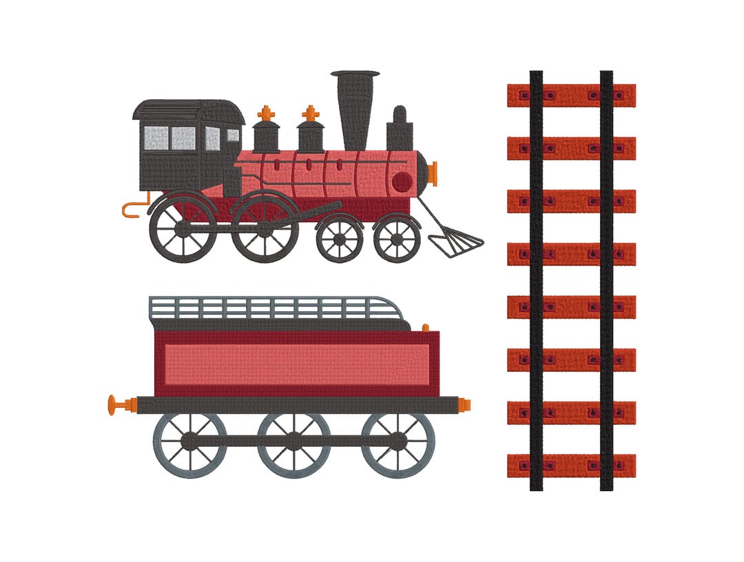 Steam Train and Track Embroidery Design, Trains Embroidery Design ...