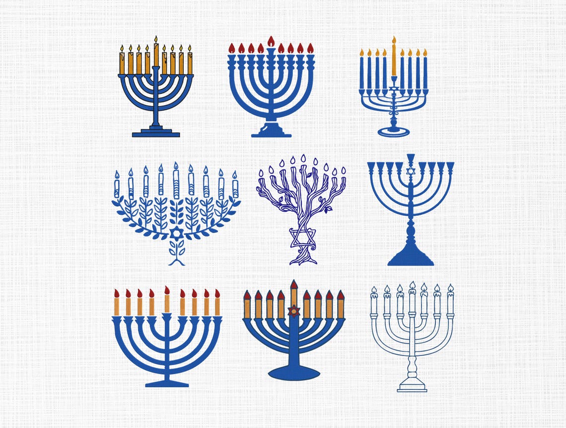 Hanukkah Bundle Embroidery Design, Happy Hanukkah Embroidery, Menorah ...