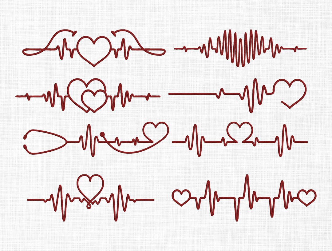Heartbeat Machine Embroidery EKG Embroidery, Heartbeat Line Embroidery ...