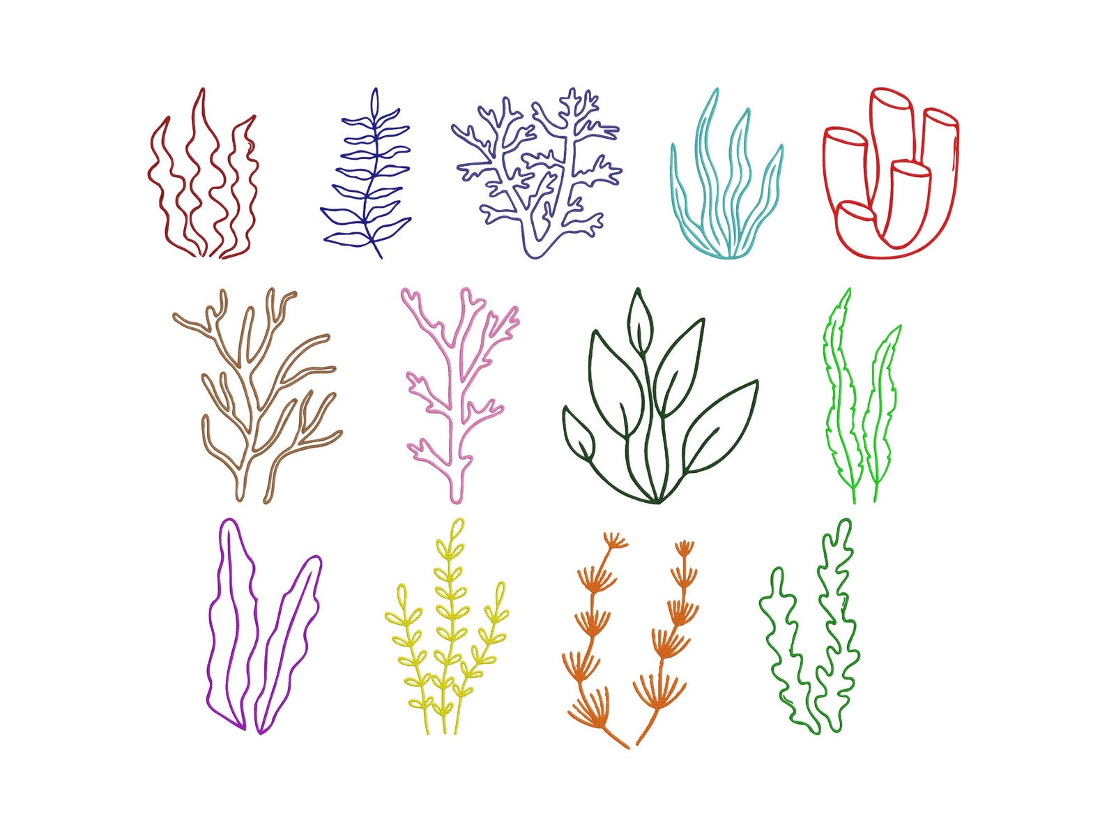 Seaweed and Coral Embroidery Design, Sea Plants Embroidery, Underwater ...