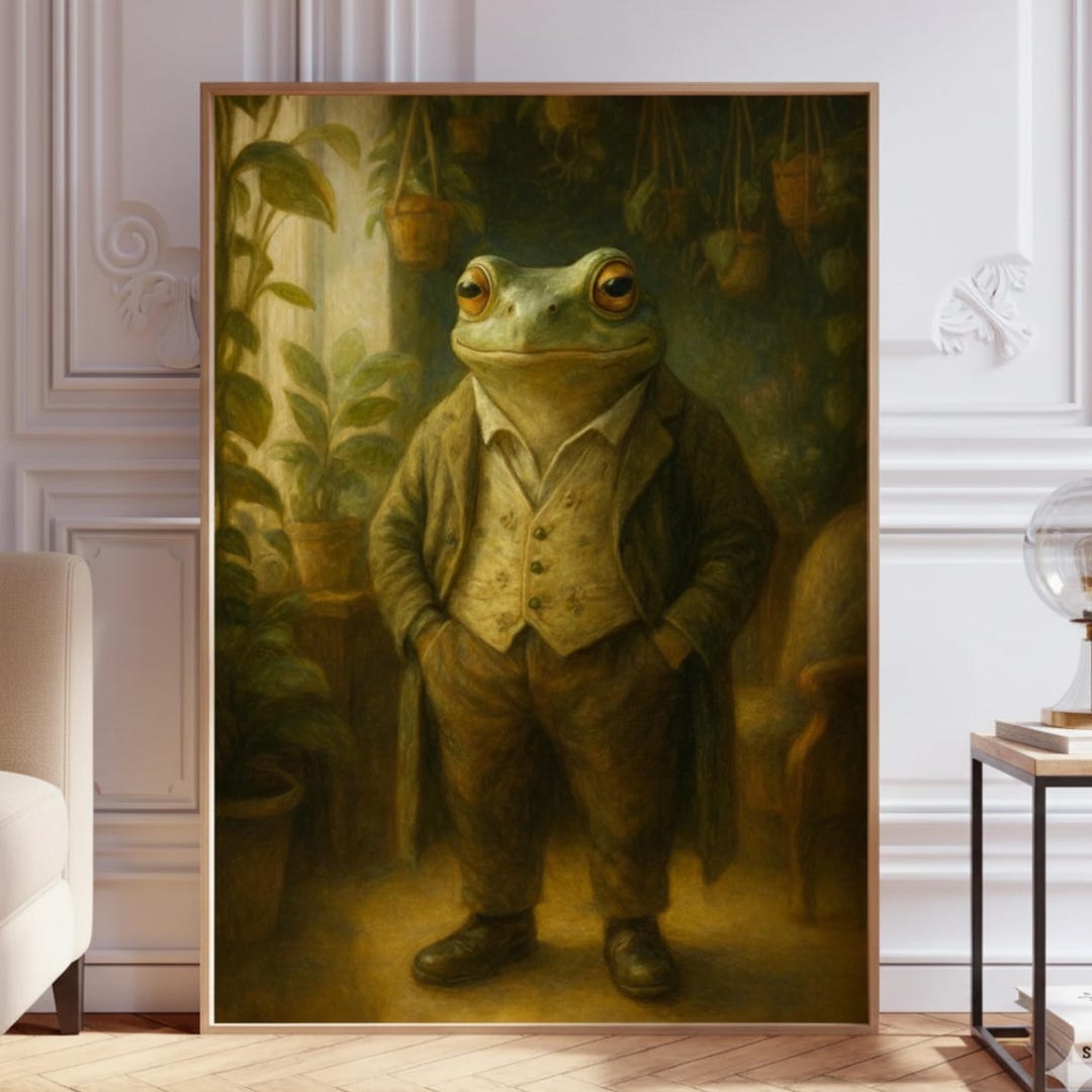 Frog Gentleman Art Print – Vintage Botanical Wall Decor, Whimsical Home ...