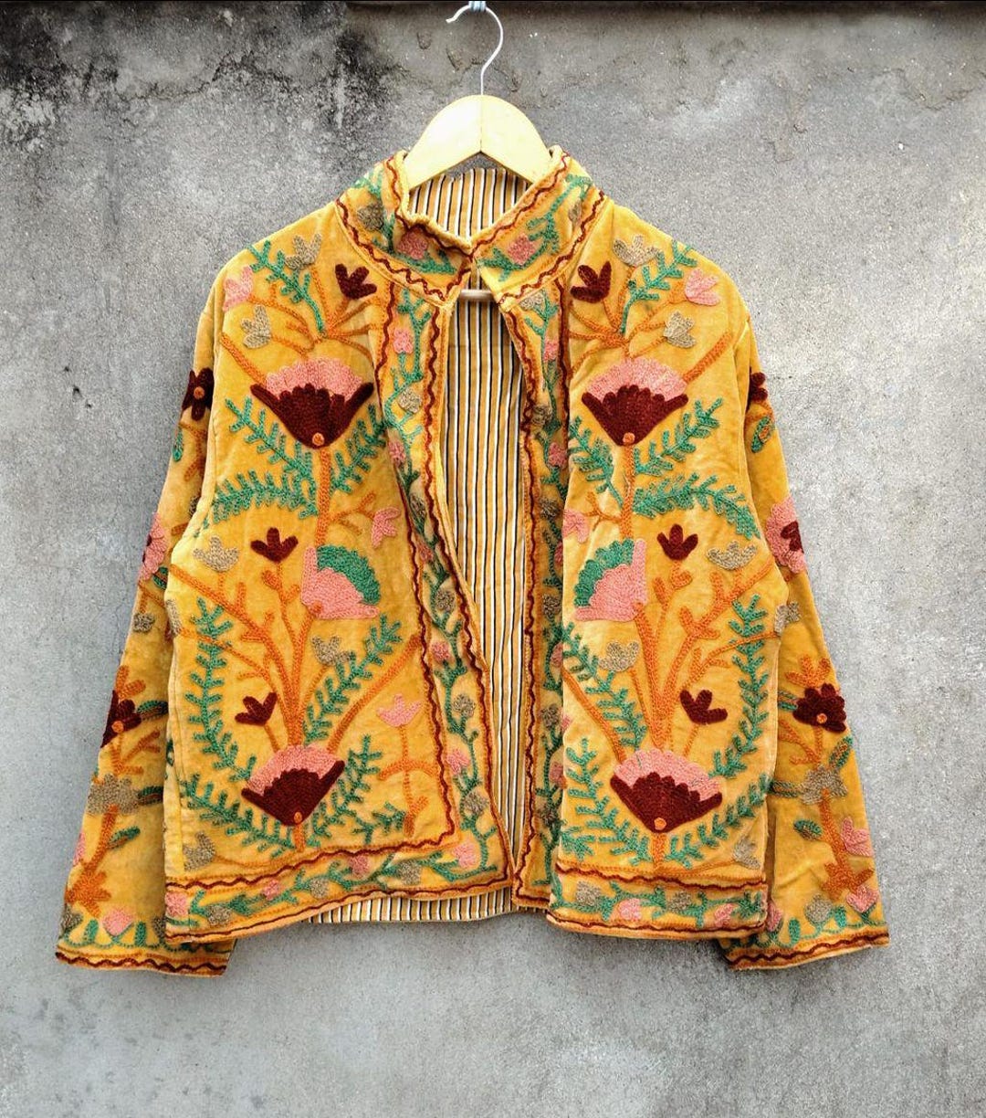 Boho Embroidered Velvet Suzani Short Jacket: Bohemian Short Coat ...