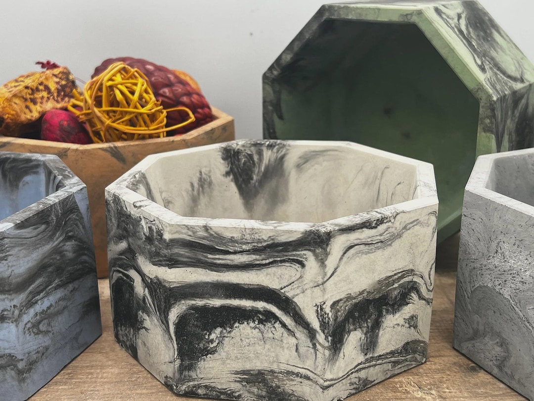 Octagon Concrete Bowl: Marbled Entryway Tabletop Decor - Etsy