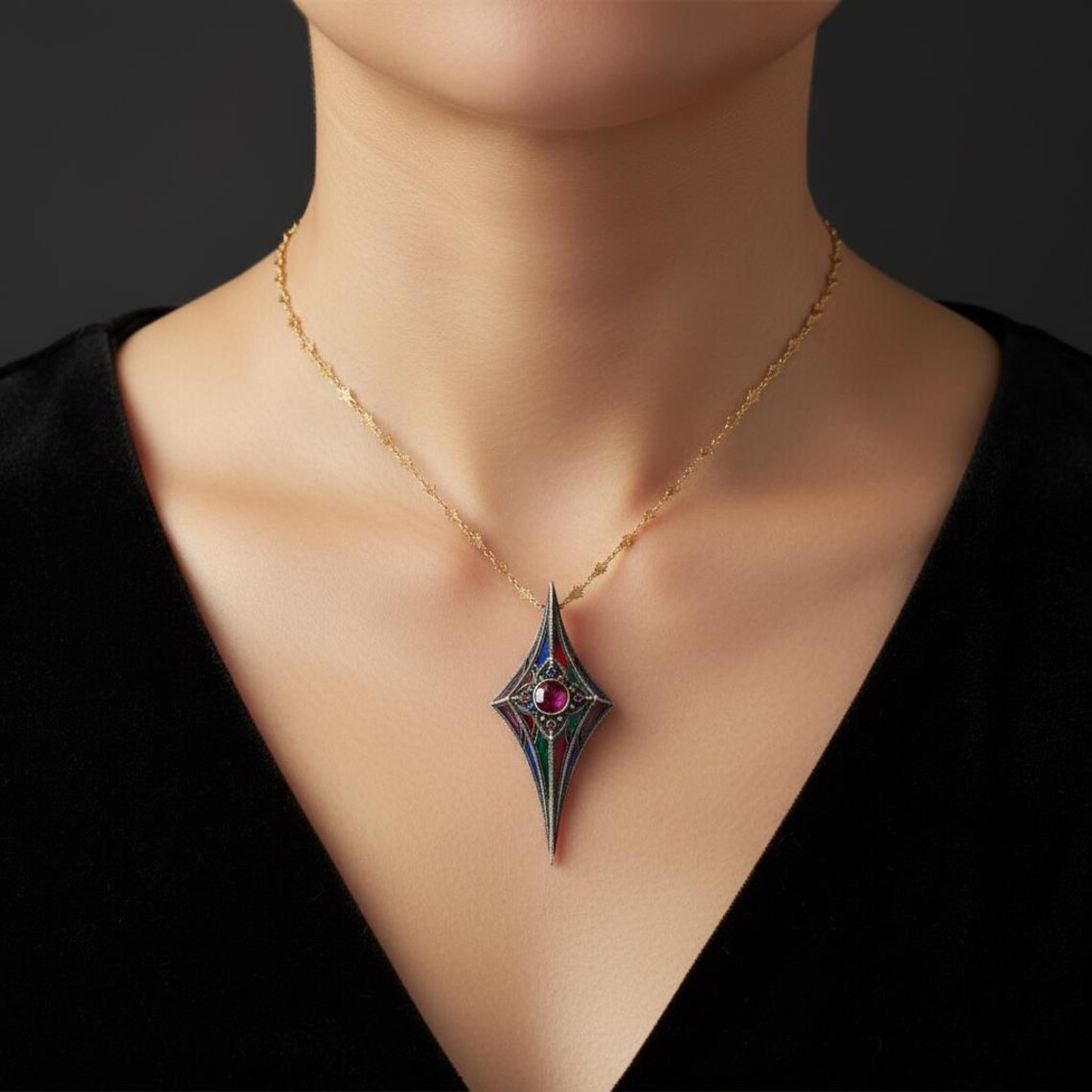Handmade Gothic Ruby Pendant Necklace: Vintage Silver Filigree Gem ...