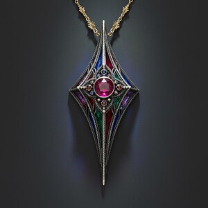 Handmade Gothic Ruby Pendant Necklace: Vintage Silver Filigree Gem ...