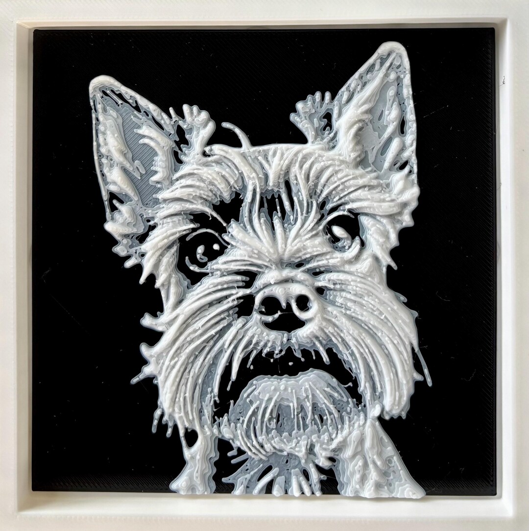 4" X 4" Miniature Schnauzer 3D Printed Art, Series 1, Printed and ...