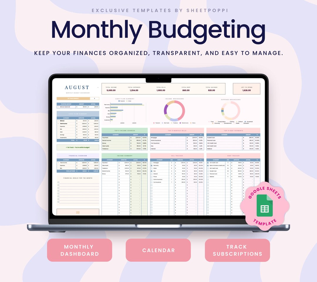 Excel Monthly Budget Template Google Sheets Budget Planner Template ...