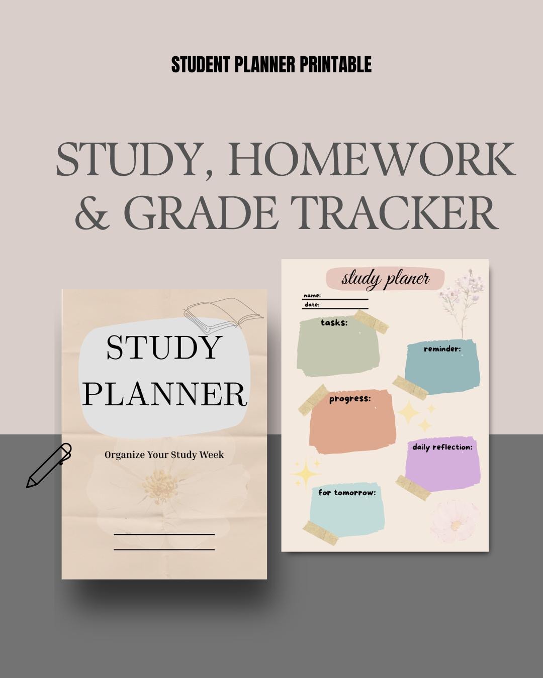 Printable School Planner PDF | Student Study Organizer | Homework ...