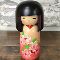 Handmade Kokeshi Doll Keychain – Geisha Charm With Mint Pom-pom - Etsy
