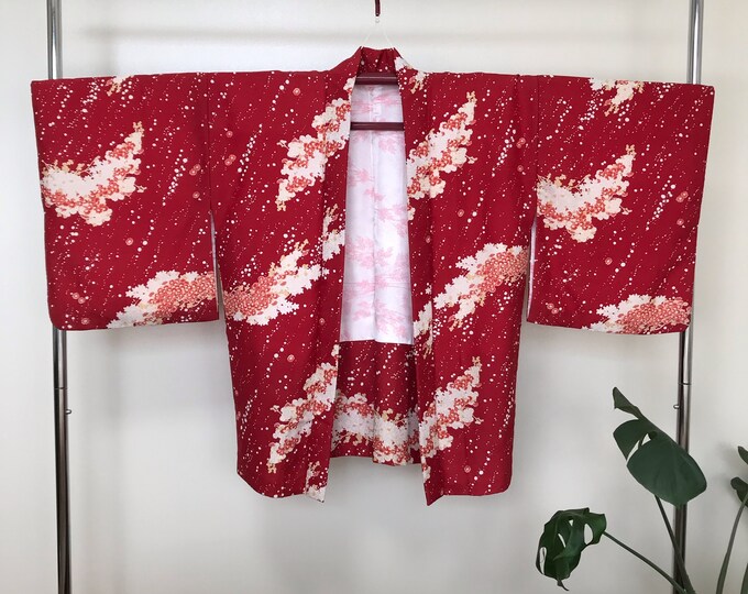 Vintage Japanese Haori, Red Haori Jacket, Kimono Jacket, Handmade in ...