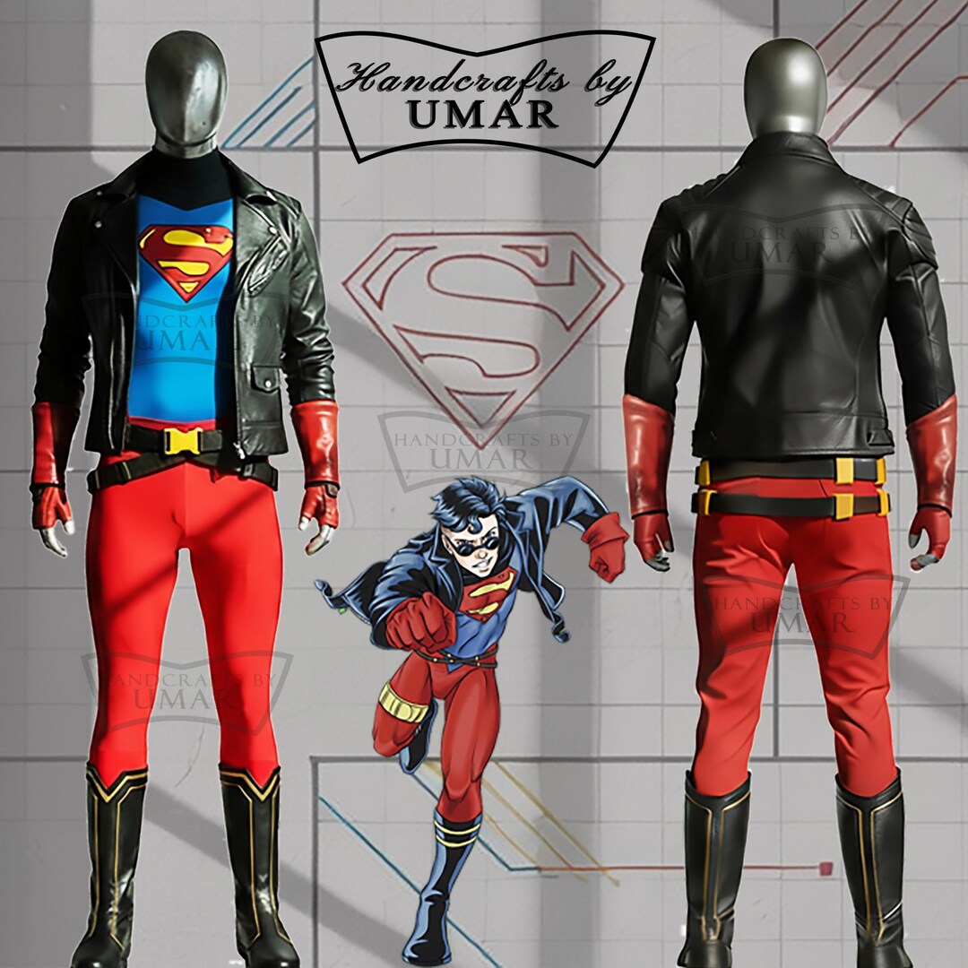 Superboy Cosplay Costume | Spandex Bodysuit, Leather Jacket & Boots - Etsy