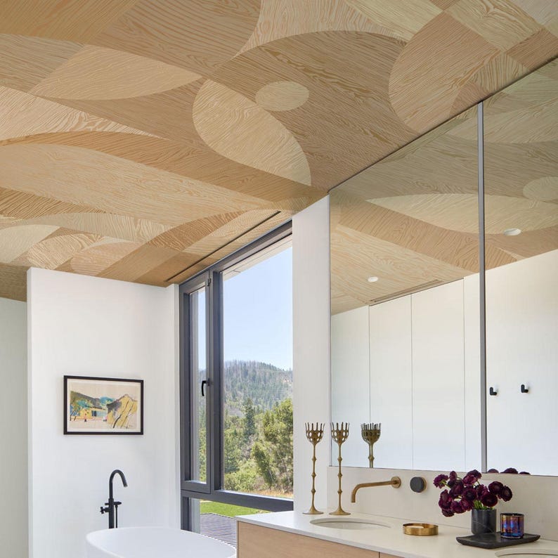 Ceiling Wallpaper Wood Panel | Wood Veneer Ceiling Mural | Modern Wood ...