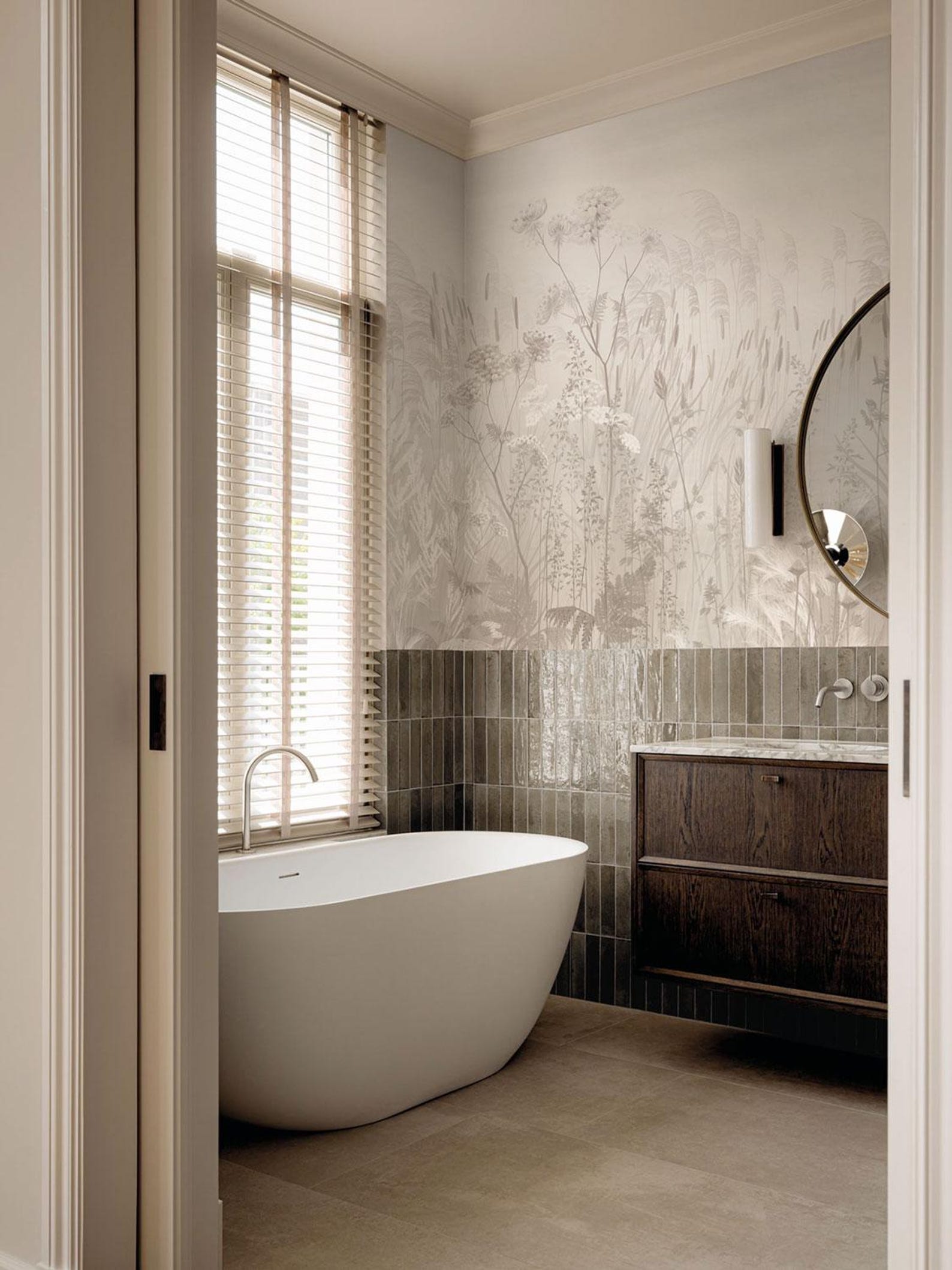 Bathroom Wallpaper – Neutral Botanical Wall Mural, Peel and Stick ...