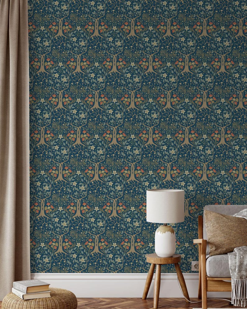 Decoración de baño en barra con diseño botánico oscuro, estilo William ...