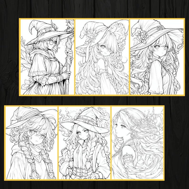 Anime Witch Coloring Pages for Adults | Fantasy Girl Line Art | Stress ...