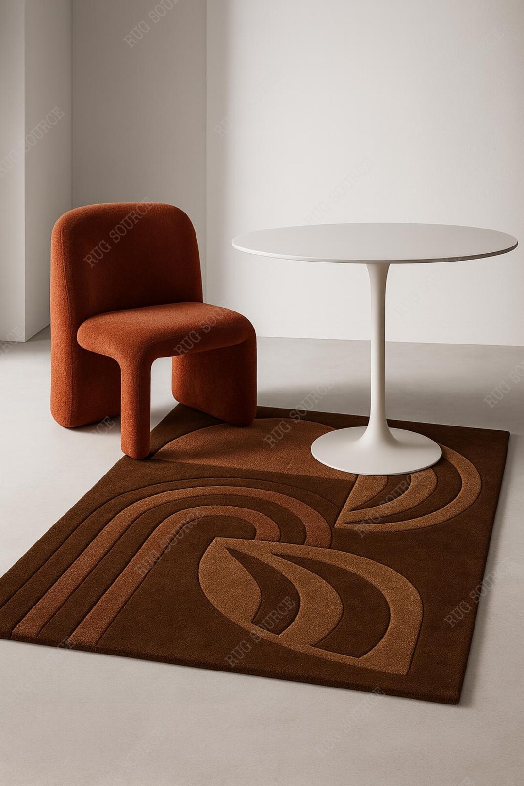 Hand-tufted Retro Wavy Area Rug | Custom Deep Brown Chocolate Groovy ...