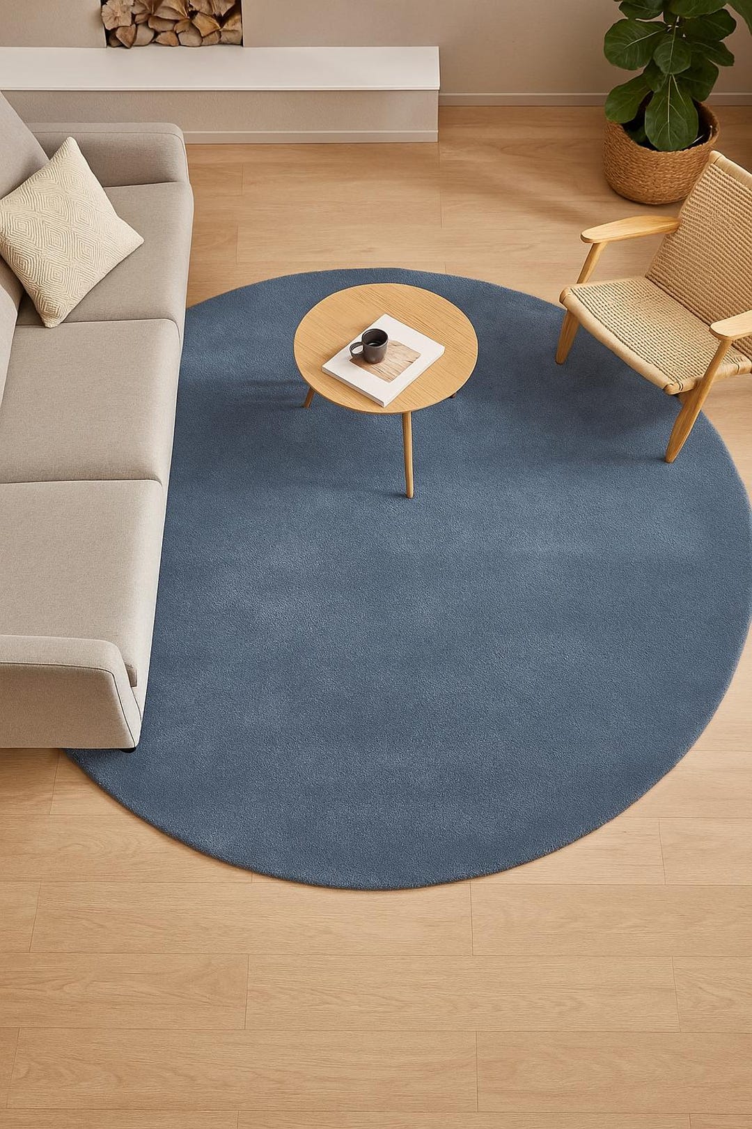 Hand-tufted Wool Round Rug, Slate Blue Modern Rug - Etsy