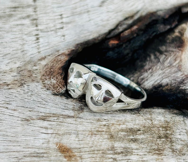 Sterling Silver Drama Mask Ring | Comedy Tragedy Face Ring | Handmade ...