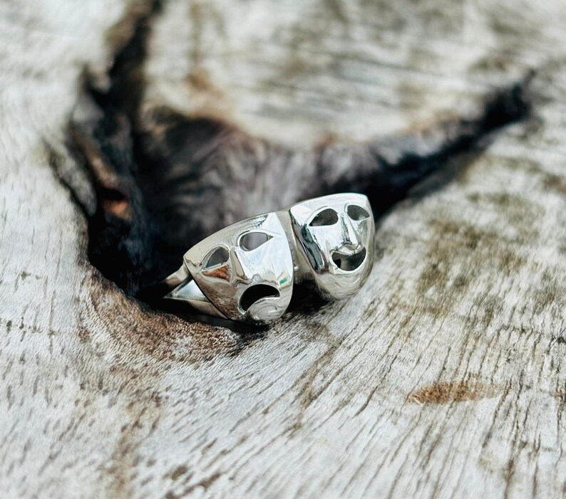 Sterling Silver Drama Mask Ring | Comedy Tragedy Face Ring | Handmade ...
