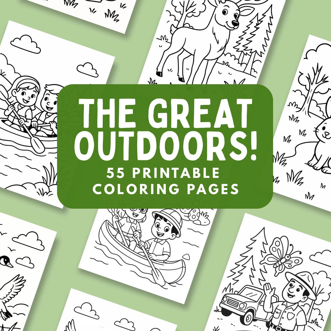 Kids' Outdoor Coloring Pages: Camping, Fishing, Hiking (digital ...