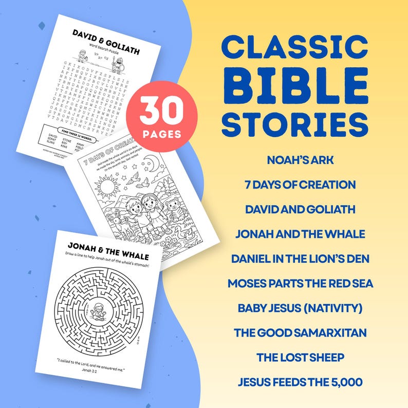 Bible Stories Activity Pages – Coloring, Mazes, Word Puzzles (digital ...