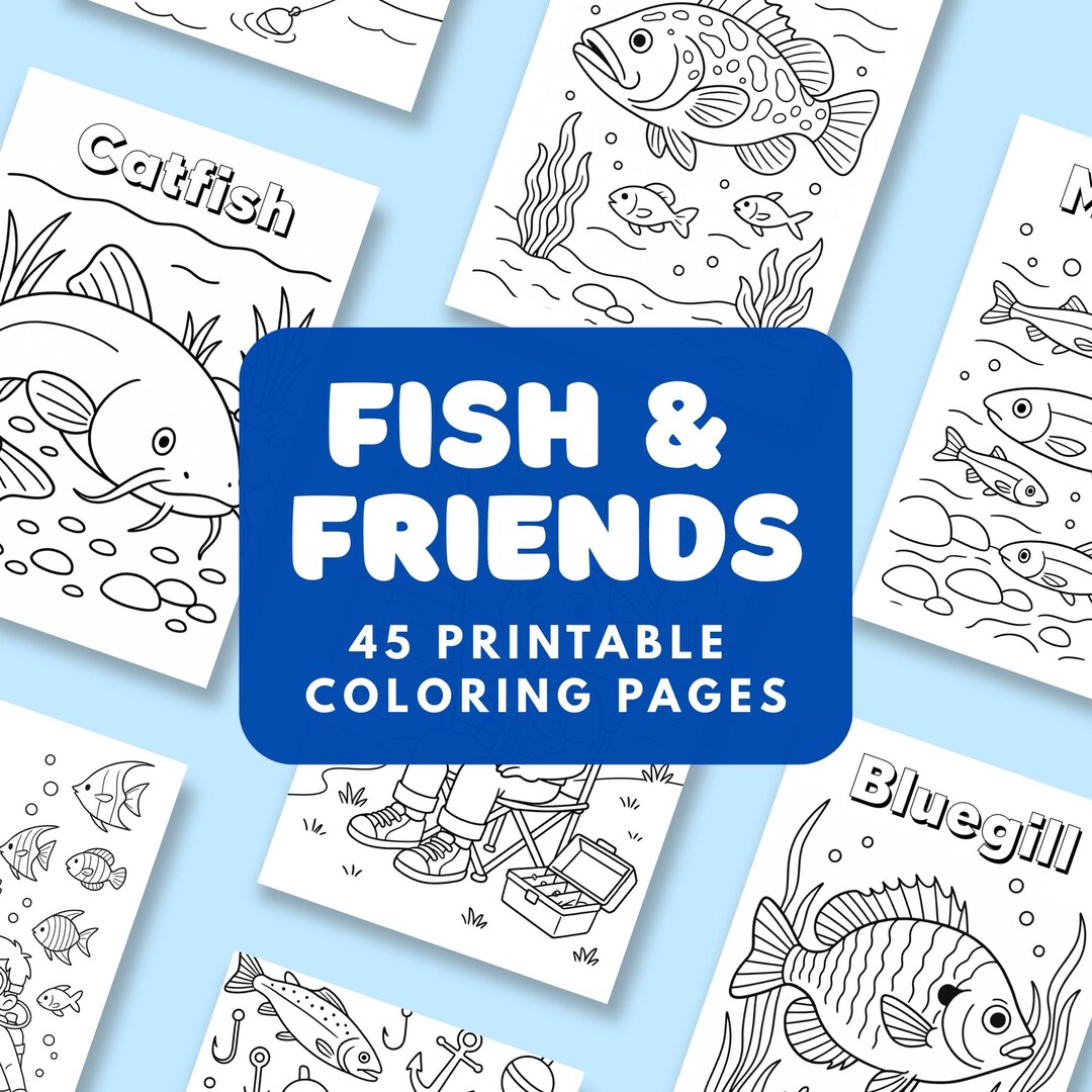 Fish Coloring Pages: Freshwater, Saltwater, Mandalas (65 PDF Digital ...