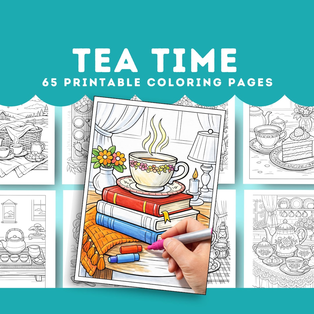Tea Party Coloring Book – 65 Vintage Tea Scenes, Relaxing Art ...