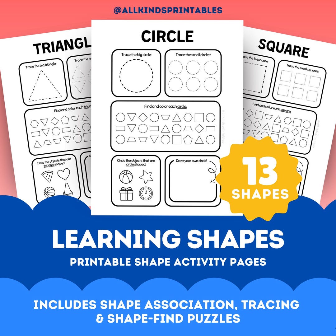 Preschool Shapes Workbook | Trace, Find, Draw 13 Shapes (PDF Download ...