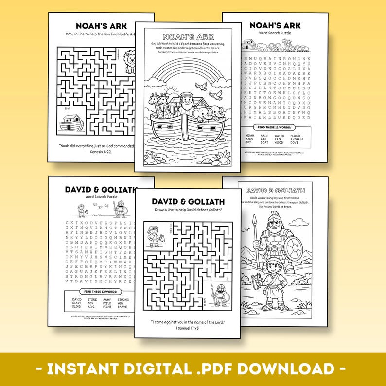 Bible Stories Activity Pages – Coloring, Mazes, Word Puzzles (digital ...
