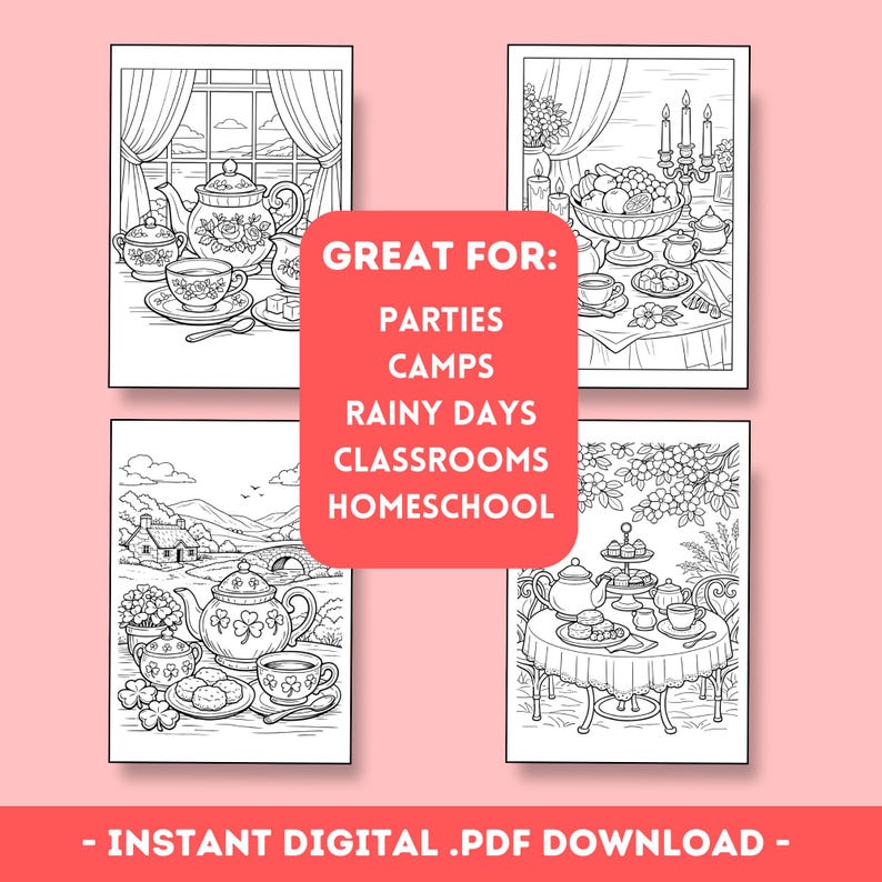 Tea Party Coloring Book – 65 Vintage Tea Scenes, Relaxing Art ...