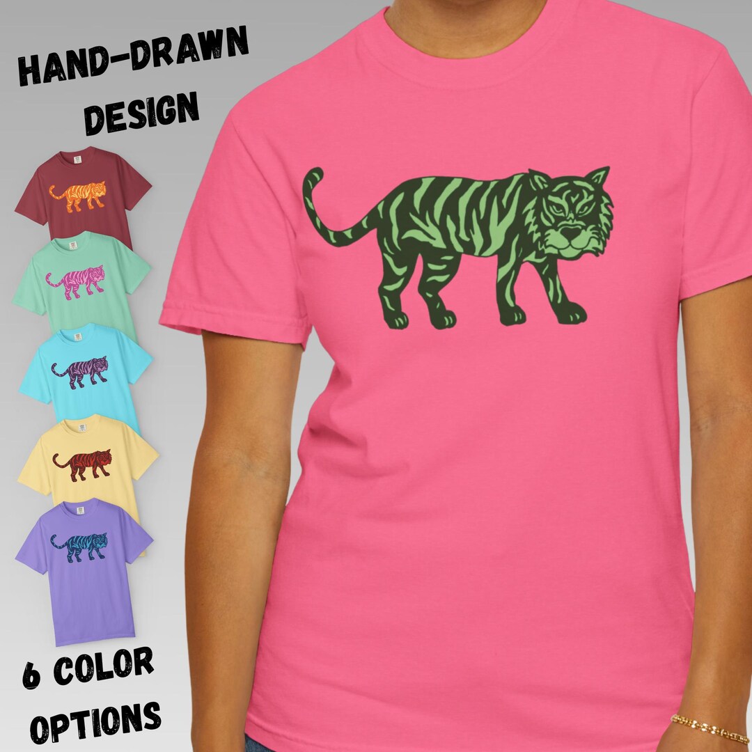 Hand-drawn Tiger T-shirt, Colorful Graphic Tee, Artist Designed and ...