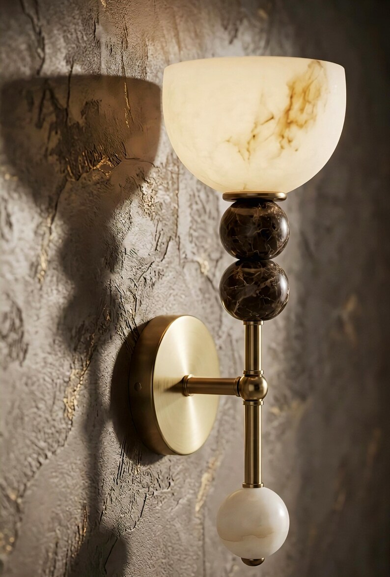 Elegant Alabaster Marble Wall Sconce | Mid Century Modern Flush Mount ...