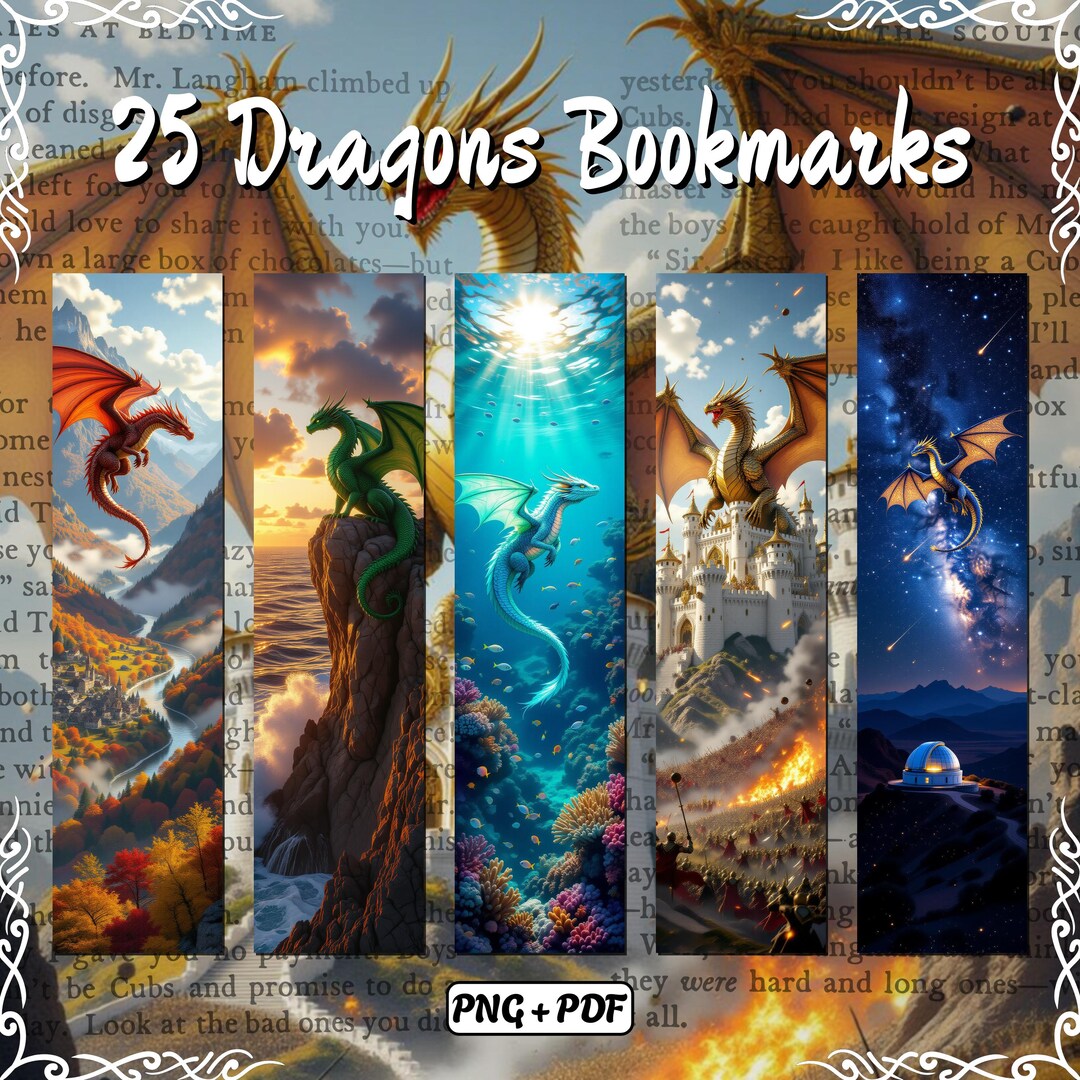 25 Printable Fantasy Bookmarks Bundle | Dragons Collection | DIY Craft ...