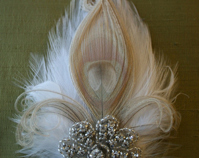 Peacock Feather Rhinestone Fascinator Version II available in White OR ...