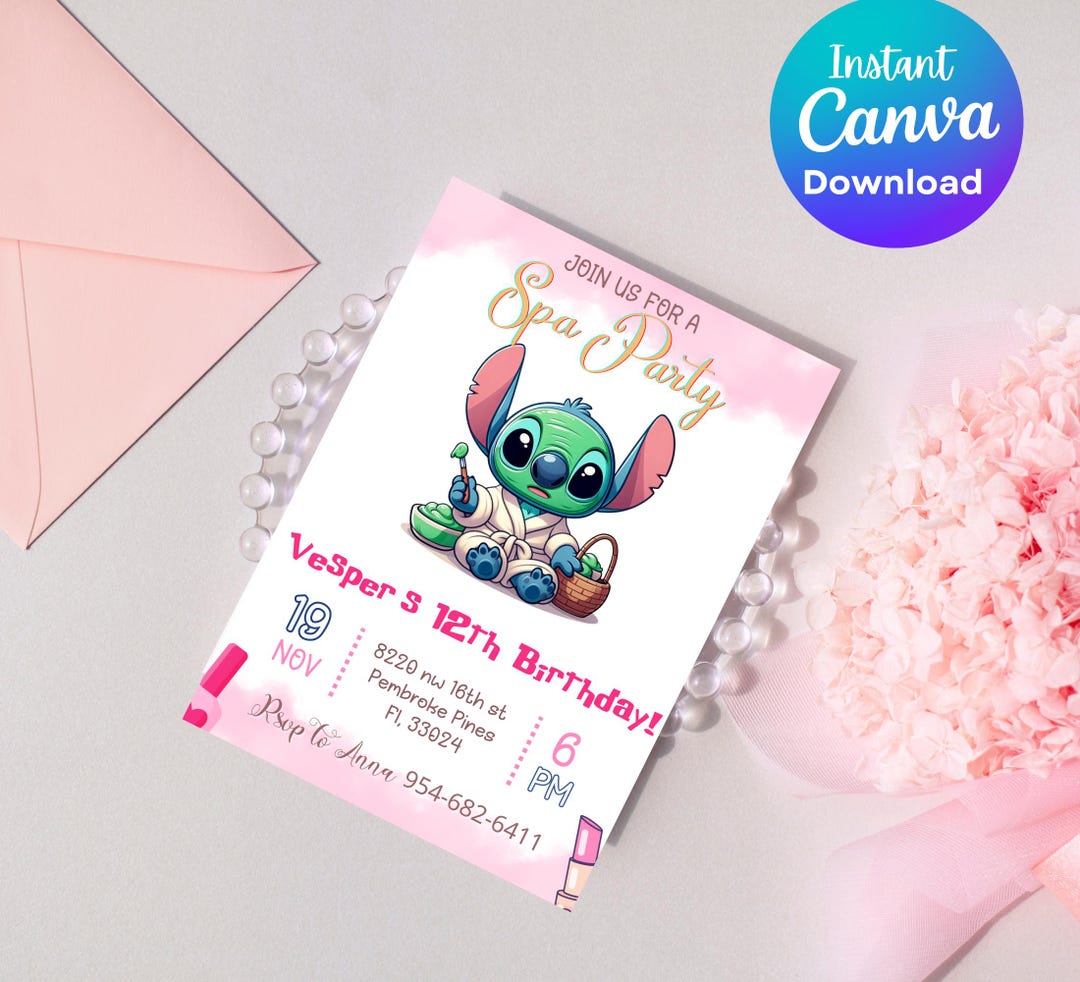 Stitch Spa Party Invitation Birthday Party Invitation |stitch Lilo ...