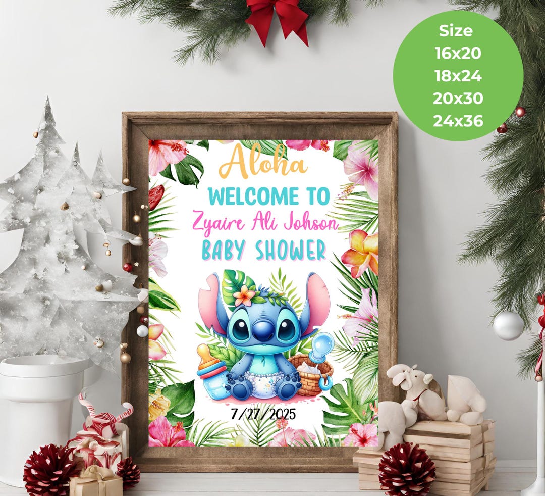 Stitch Baby Shower Hawaii Welcome Sign, Tropical Stitch Welcome Sign ...